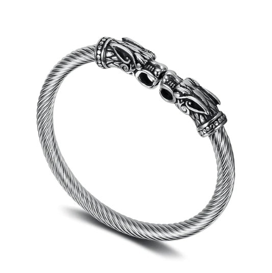 Beowulf Regalia Handcrafted Stainless Steel Wolf Head Torc Bracelet ...