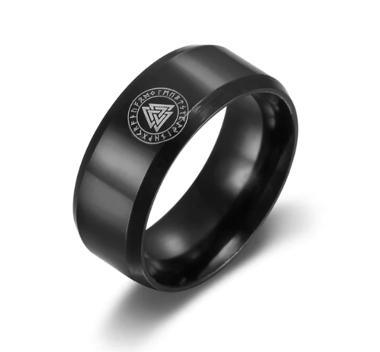 Black Valknut & Rune Ring – Stainless Steel Norse Style – Regalia Lodge
