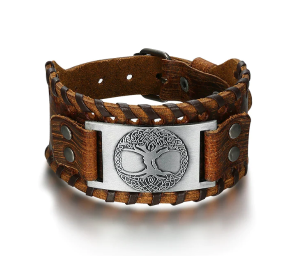 Beowulf Regalia Leather Buckle Arm Cuff With Metal Tree Of Life ...