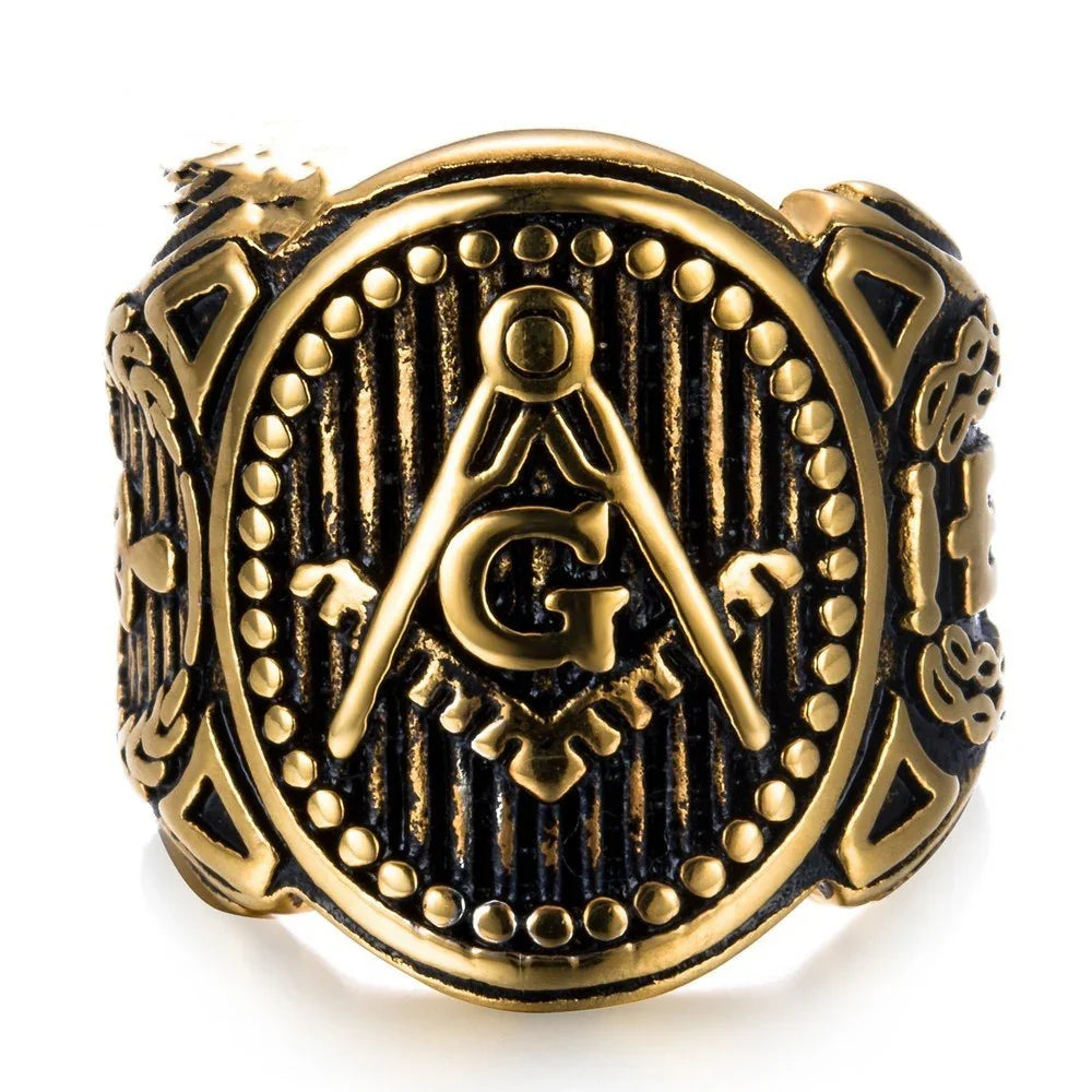 personality golden masonic Vintage ring Masonic Compass G Ring ...