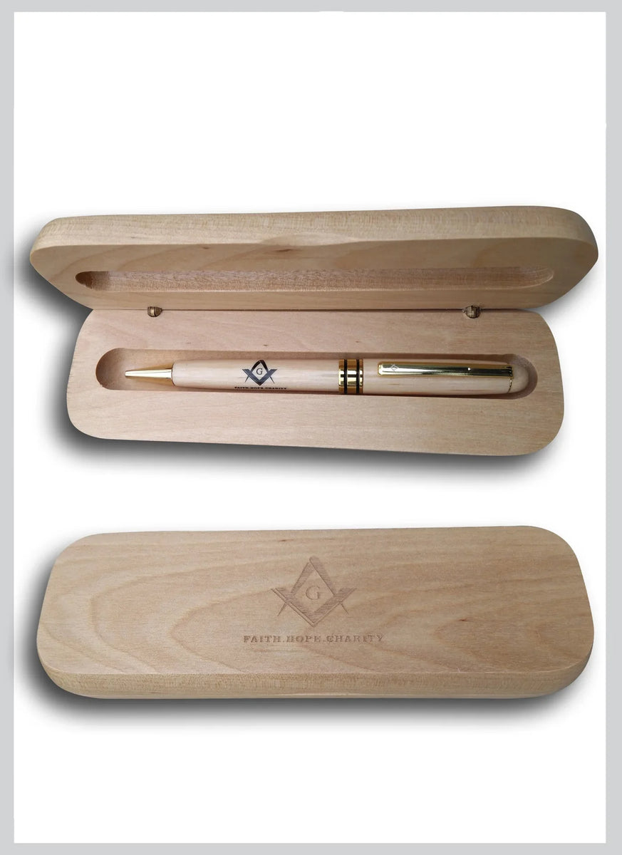 Wooden Masonic Pen with Engraved Wooden Box-Masonic Pen with Square ...