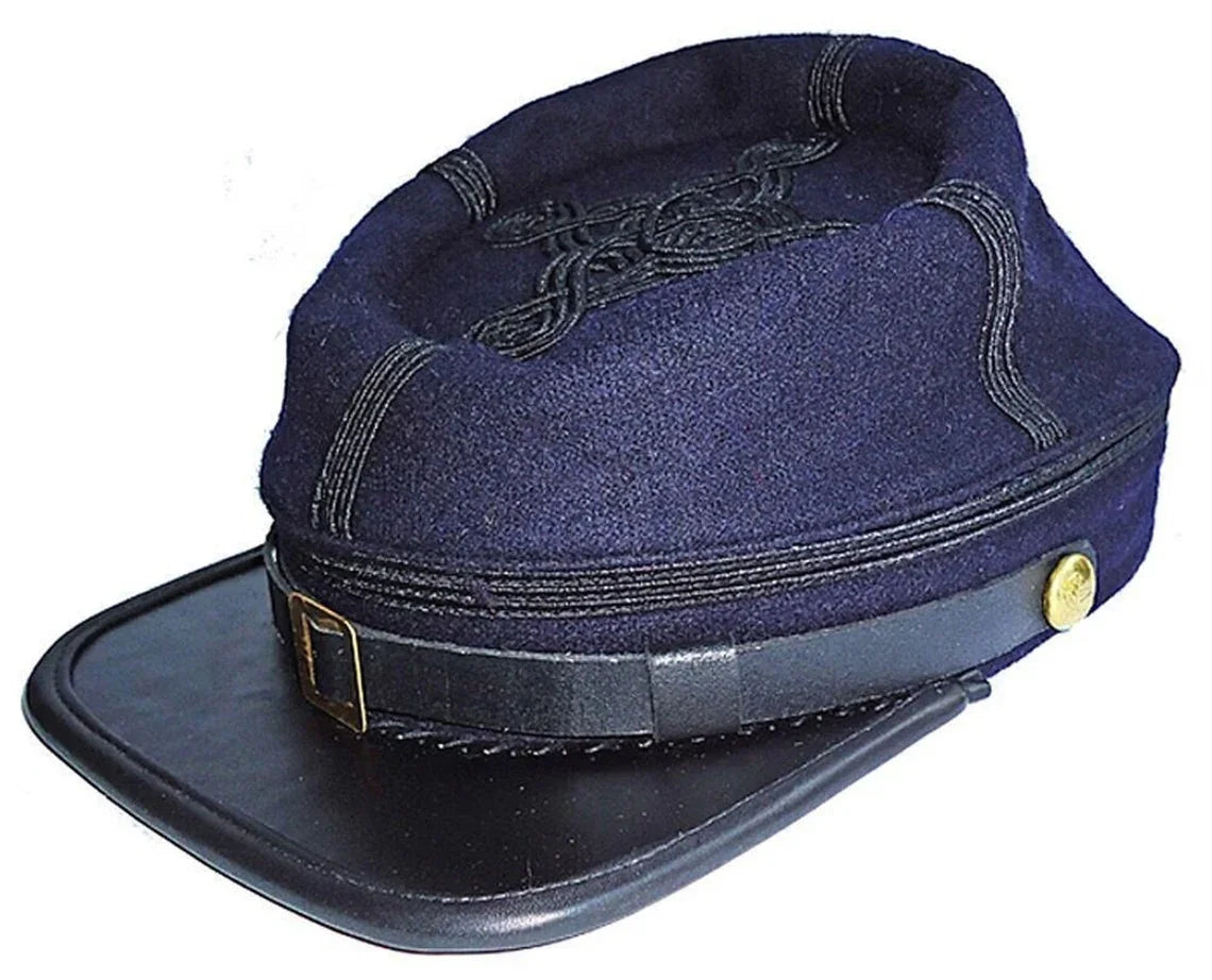 Civil War Union officer's Infantry leather Peak Kepi, Navy Blue with ...